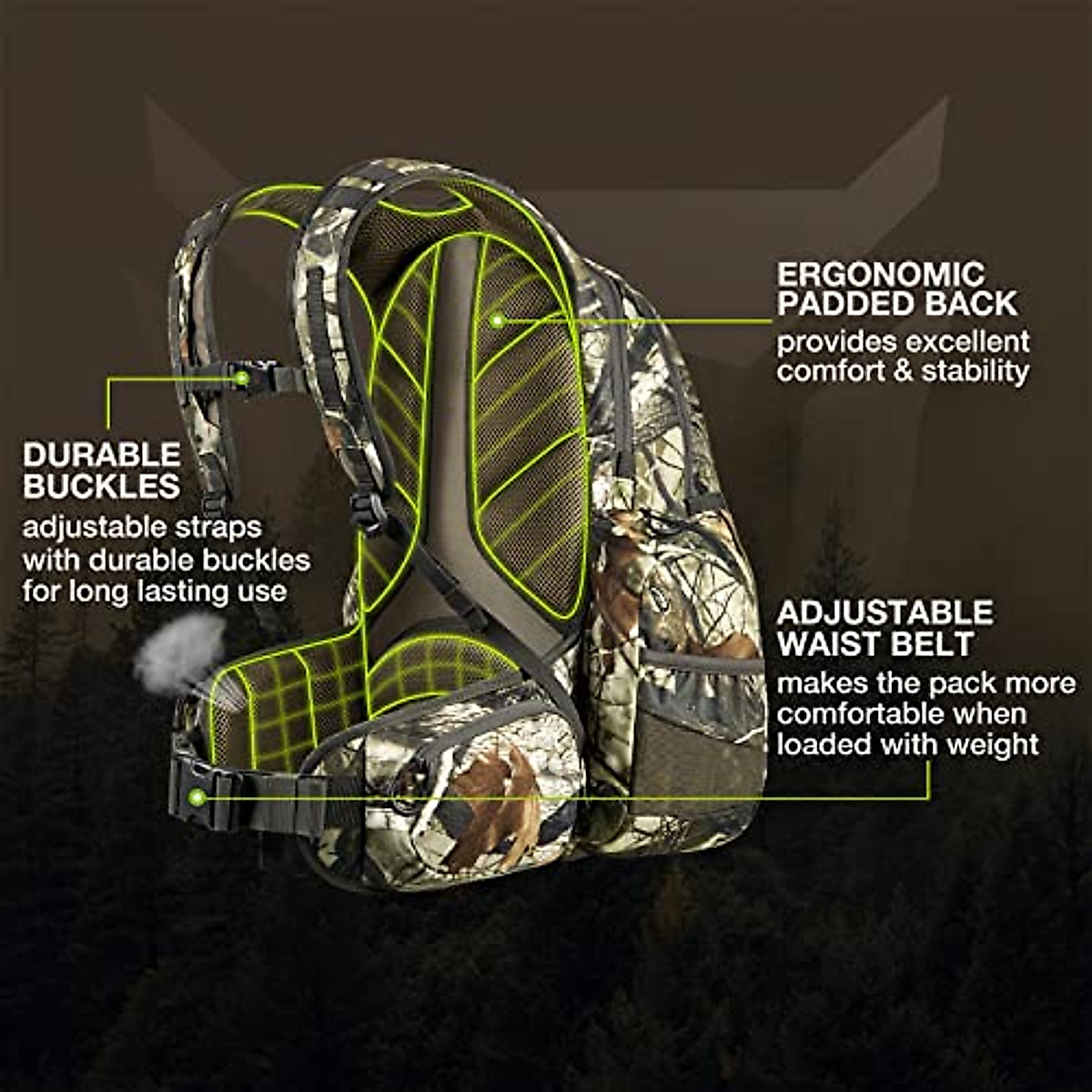 TIDEWE Hunting Backpack, Waterproof Camo Hunting Pack with Rain Cover, Durable Large Capacity Hunting Day Pack for Rifle Bow Gun (Next Camo G2)