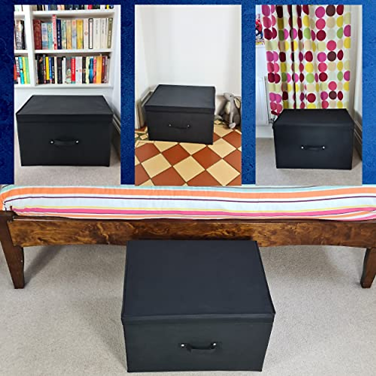 Neusu Foldable Storage Box Heavy Duty 19.7" x 15.7" x 11.8" - Cupboard, Closet, Underbed, Wardrobe Storage Boxes - 60L Stackable Large Storage Box With Lid For Clothes, Toys, Office Supplies - Black