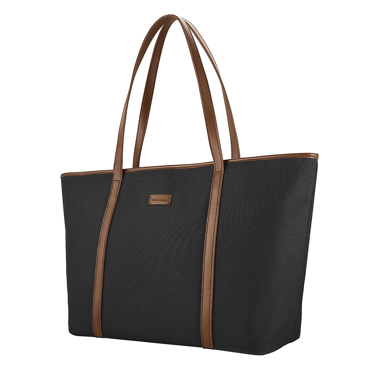 CHICECO Basic Large Travel Tote Shoulder Bag for Women - Black + Brown/20.5 Length