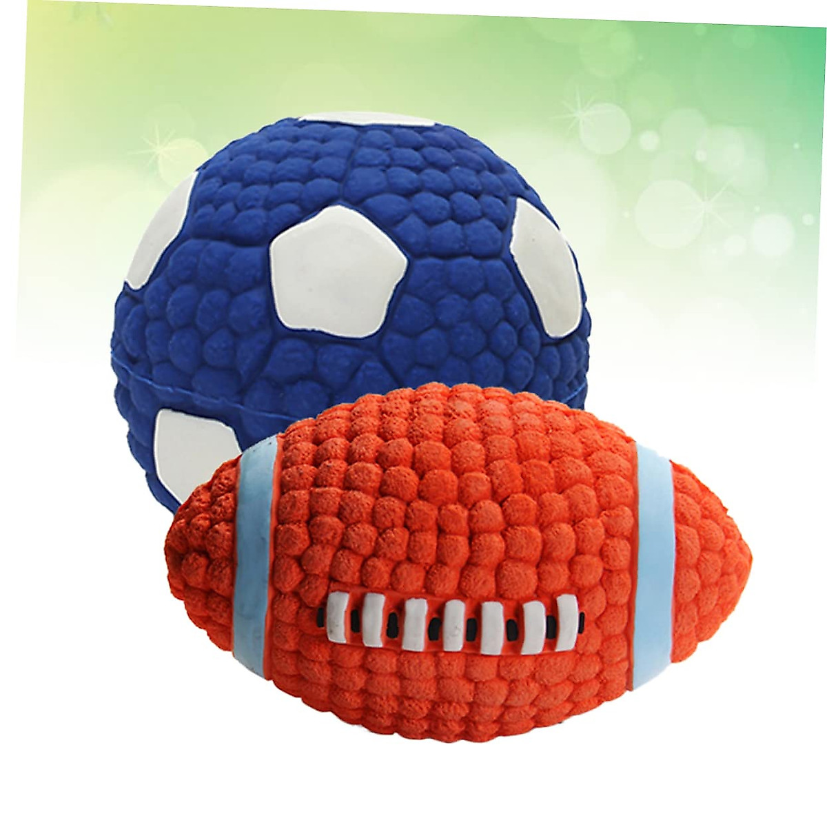 balacoo Sports Ball Dog Toys 2-Pack Squeaky Chew Balls Sound Rugby Soccer for Pet Play Chewing
