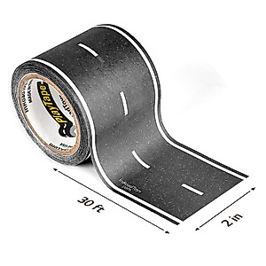 PlayTape Road Tape for Toy Cars - Sticks to Flat Surfaces, No Residue; 2 inch Wide x 30 ft Black Road