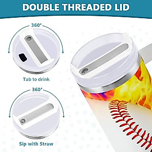 ODAWA 30 Oz Baseball Flames Blue Insulated Tumbler Cup with Lid and Straw, 2 in 1 Lid Insulated Stainless Steel Tumblers
