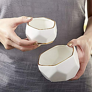 Kate Aspen Geometric Ceramic Planters Decorative Bowls, Small & Medium (Set of 2) , White
