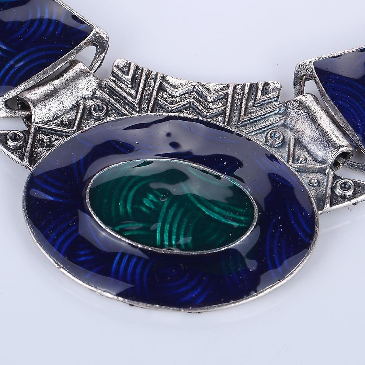 YAZILIND Ethnic Dark Blue Green Embossed Bib Collar Earrings Necklace Jewelry Set Women