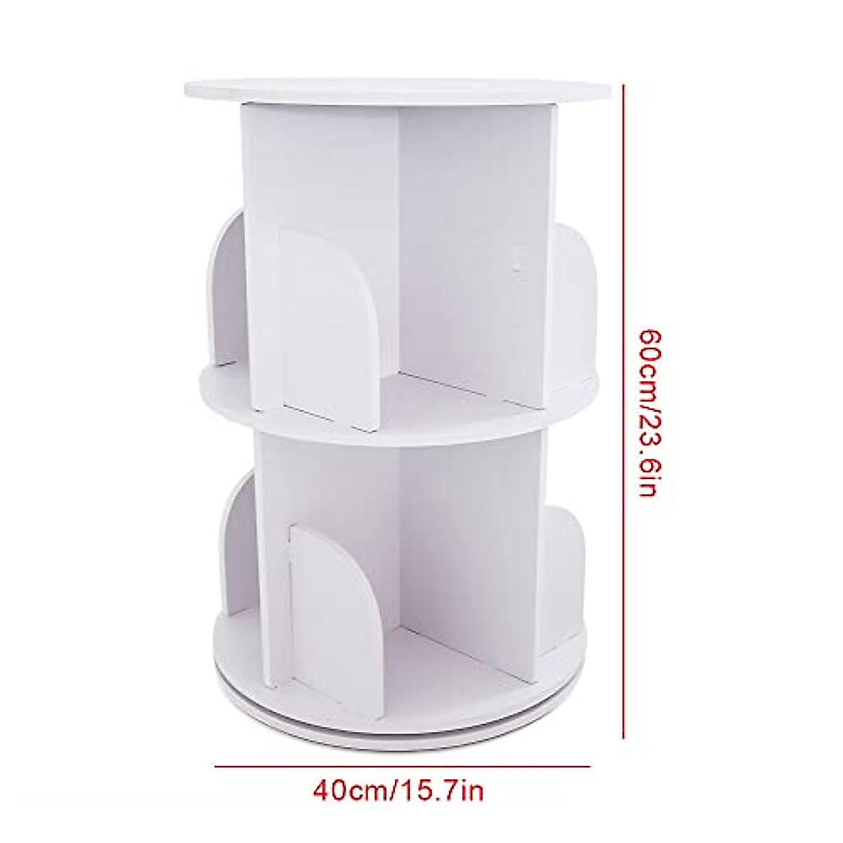 CNCEST 2 Layers 360° Rotating Bookshelves, Open Bookcase Freestanding Storage Shelf Nordic Style Bookshelf Organizer Storage Shelves Shelf Capacity 100k Place Books Small Potted Decorations (White)