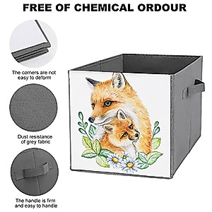 DamTma Foxes Mum with Kids Collapsible Storage Bins Mothers Day Fabric Storage Cubes with Handles Basket Storage Organizer for Shelves Closet Bedroom Living Room 10.6 in