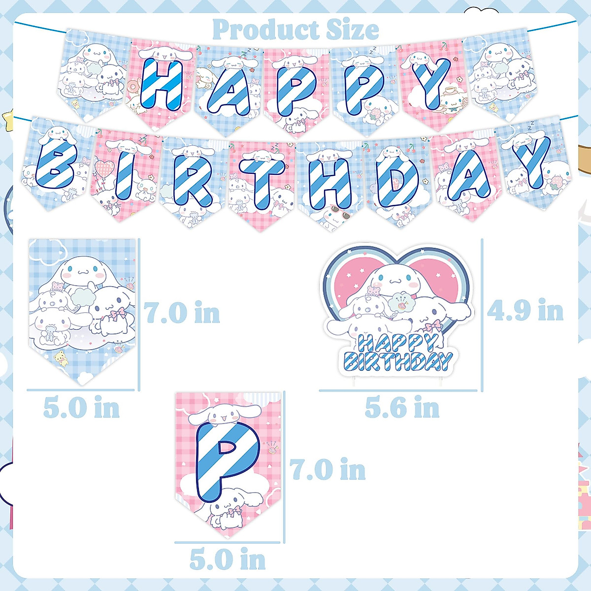 Kawaii Birthday Party Supplies Decorations Include Happy Birthday Banner, Balloon, Backdrop, Tablecloth, Hanging Swirls for Girls Birthday Party Supplies