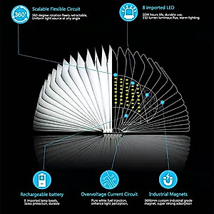 MWrouqfur Wooden Book Light, Novelty Folding Book Lamp, Folding Night Light, USB Rechargeable Wooden Table Lamp, Magnetic Design - Creative Gift Home Office Decor for Family Girlfriend