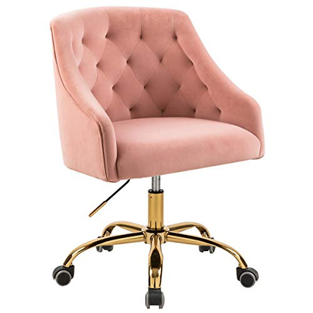 ANOUR Modern Home Office Chair, Velvet Swivel Armchair, Velvet Office Chair with Soft Seat, Adjustable Task Chair Computer Desk Chair for Living Room Bedroom Study Pink