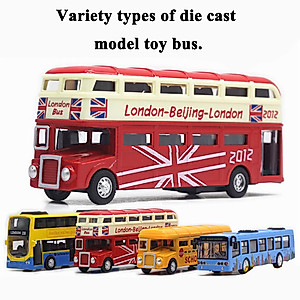 OTONOPI Bus Toys Pull Back School Bus Double Decker London Vehicles City Sightseeing Tour Bus Die Cast Metal Toy Cars Friction Powered Play Vehicle Toy Set for Kids 4 Pack