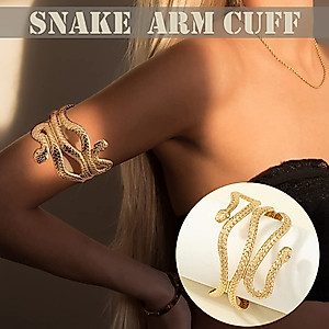 EIELO 10 Pieces Arm Cuff Bracelets for Women Upper Arm Bands Snake Feather Armband Greek Goddess Filigree Swirl Boho Armlet Cuff Bangle Adjustable Gold Arm Bracelet Set…