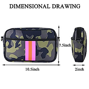 BYMEE Neoprene Crossbody Bag Unisex Casual Camera Bag with Adjustable Strap (Green Camouflage)