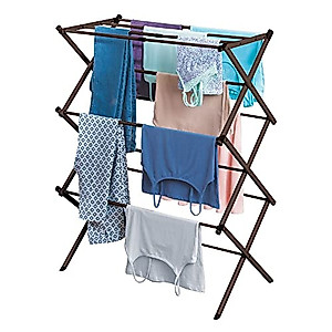 mDesign Tall Vertical Foldable Laundry Drying Rack - Compact, Portable and Collapsible for Storage - Large Capacity, expands to 29.5 Inches, Bronze