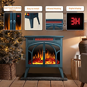 Antarctic Star 25-inch 3D Infrared Classic Electric Fireplace Stove, Freestanding Fireplace Heater Adjustable Brightness and Color,Portable,Thermostat,Overheating Protection…