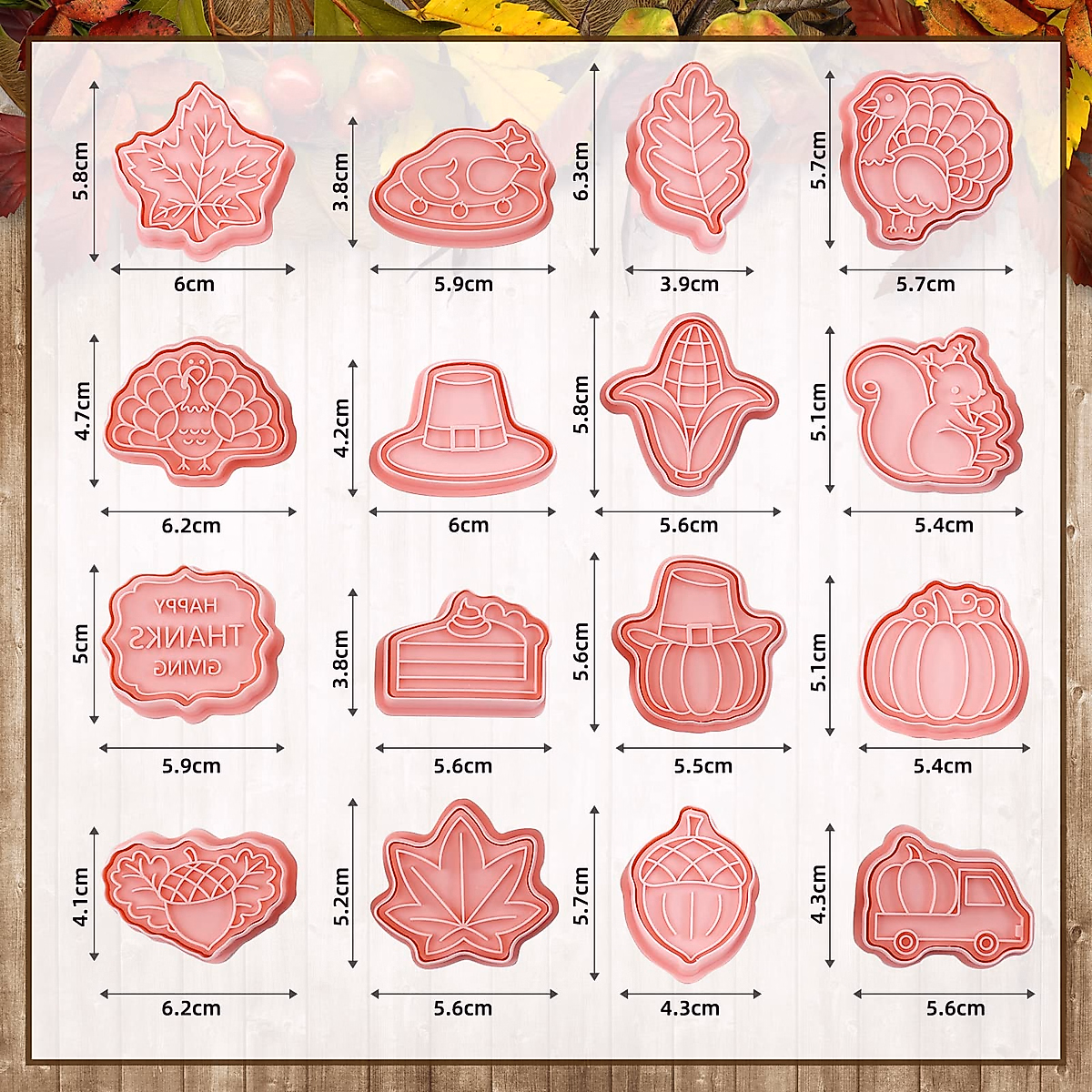 16 Pieces Fall Thanksgiving Cookie Cutters with Plunger Stamps Set Fall Biscuit Mold Maple Leaf Turkey Pumpkin 3D Cookie Stamper Plastic DIY Cookie Tools for Thanksgiving Day Baking Fondant Supplies
