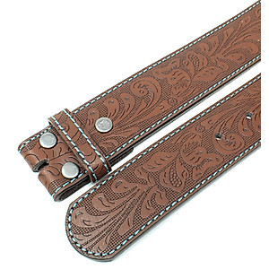 BC Belts Leather Belt Strap with Embossed Western Scrollwork 1.5" Wide with Snaps (Brown/Teal-S)