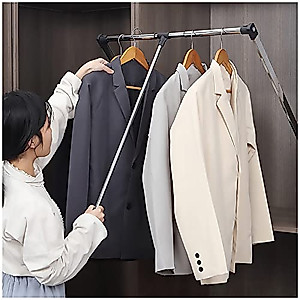 Pull Down Closet Rod, Pull Down Wardrobe Organizer, 26 lbs load capacity, Adjustable 35-47 Inch for Hanging Clothes Wardrobe Lift Rail Organizer, Heavy Duty Closet Pull Down Rods Hanger