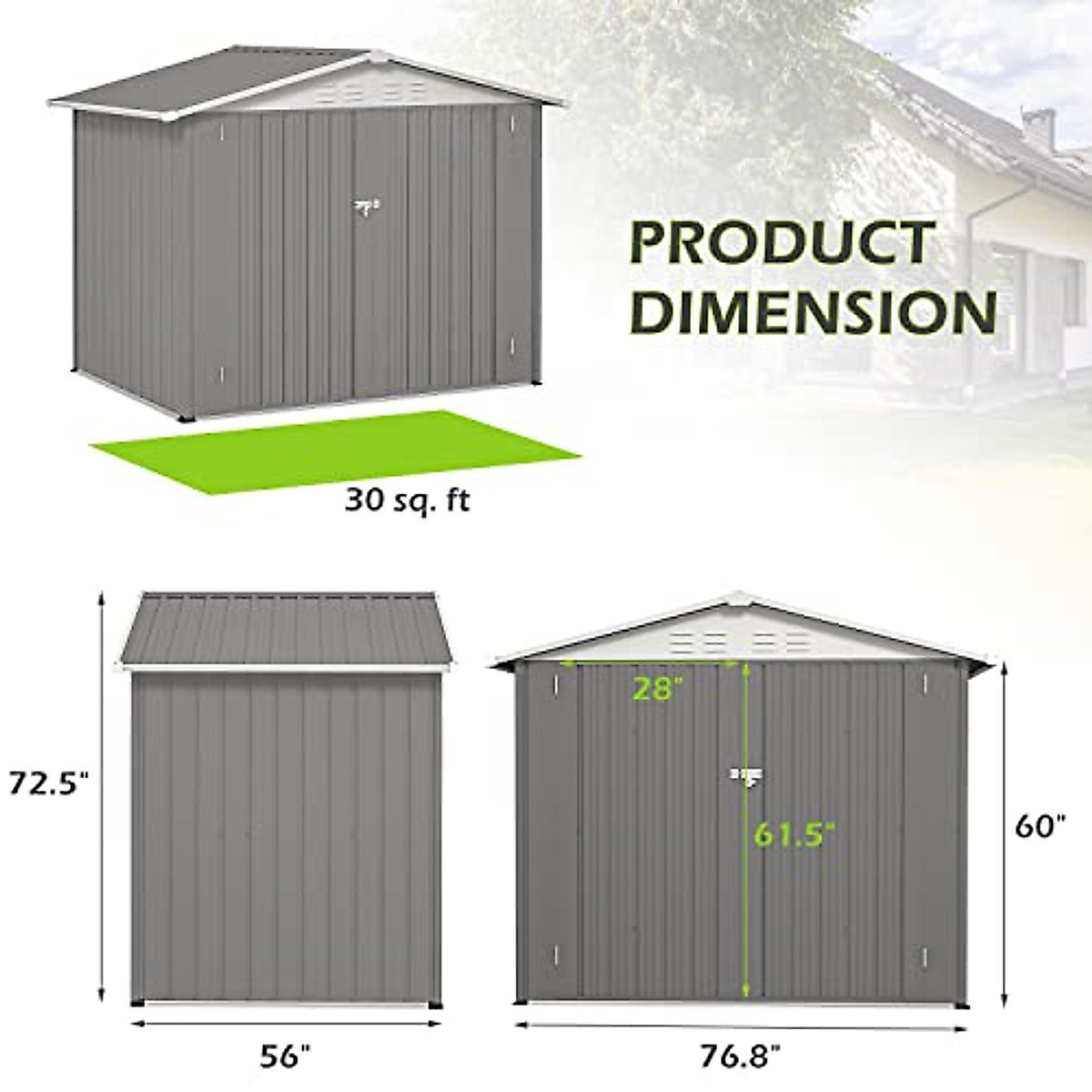 TOLEAD Metal Outdoor Storage Shed 6' x 4', Outside Storage House with Triangular Roof & Lockable Door, Steel Utility Tool Shed for Backyard Garden Patio Lawn, Dark Grey