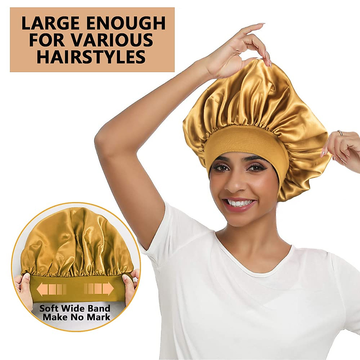 6PCS Satin Bonnets for Black Women, Large Braids Bonnet Wide Band Hair Bonnets, A