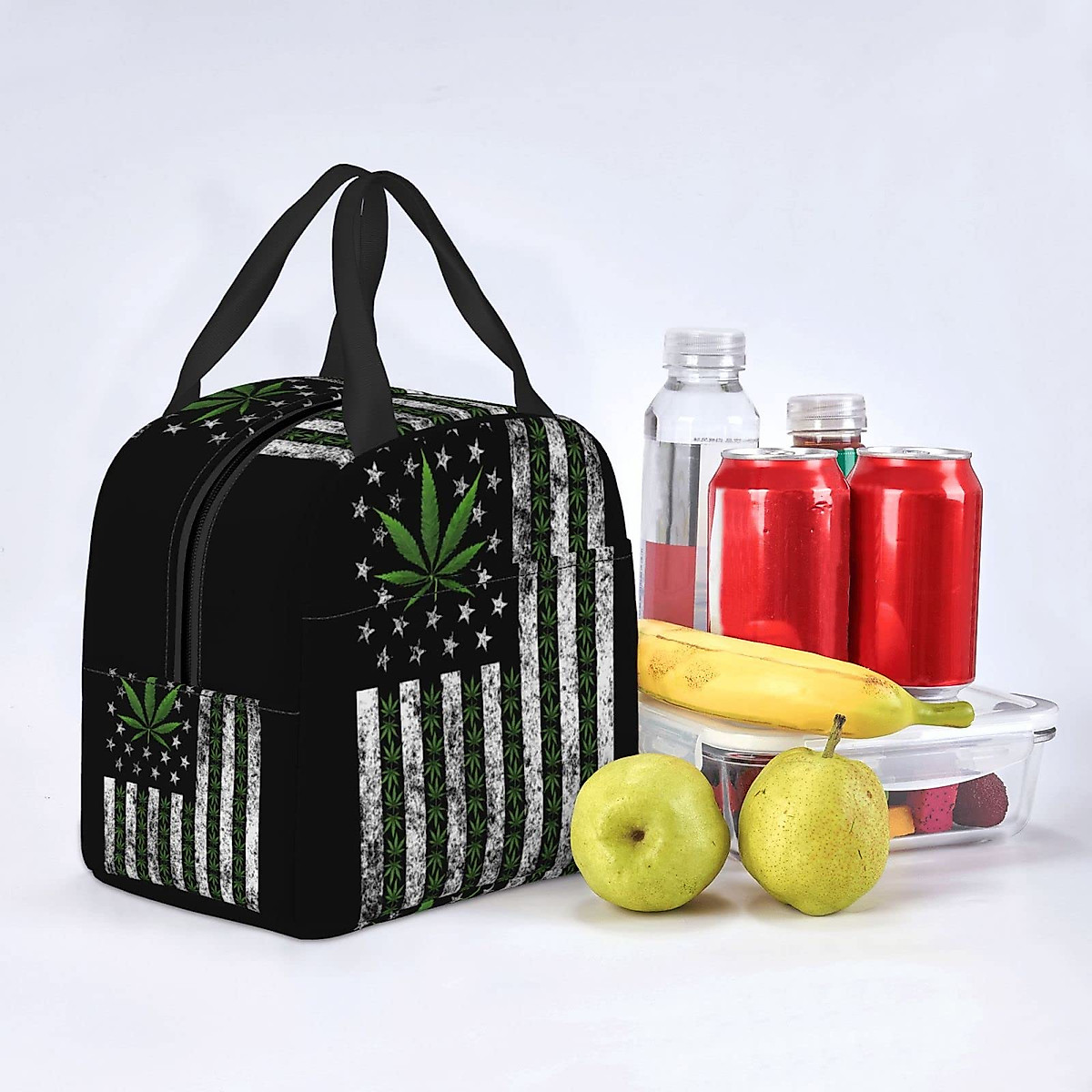 Usa Flag Marijuana Leaf Flag Weed Reusable Insulated Lunch Bag For Women Men Waterproof Tote Lunch Box Thermal Cooler Lunch Tote Bag For Work Office Travel Picnic