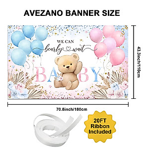 Avezano Boho Bear Gender Reveal Backdrop Banner Boho Floral We Can Bearly Wait Gender Reveal Decorations Pampas Grass He or She Baby Shower Party Decor 70.8 x 43.3 Inch