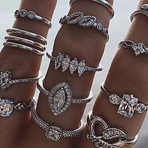 15pcs Vintage Star & Moon Knuckler Ring Silver Joint Knuckle Ring Set for Women and Girls, Midi Ring Bohemian Knuckle Ring Sets Fashion Finger Vintage Silver Stackable Rings Knuckle Midi Rings Silver