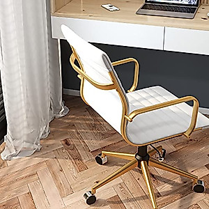 Hioryllks White Gold Office Chair White Gold Office Desk Chair Modern Office Chair Ergonomic Cute Desk Chair (3011 Gold White)