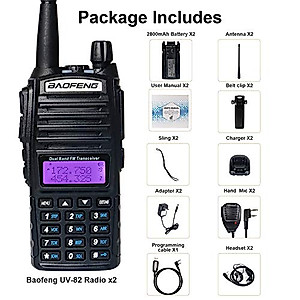 BaoFeng UV-82 High Power BaoFeng Radio Ham Radio Handheld 2 Way Radio Walkie Talkies with Earpiece,Handheld Speaker Mic and Programming Cable (2 Pack-Black)