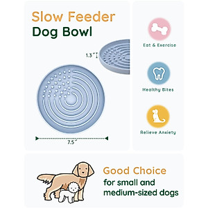 Evenco Slow Feeder Dog Bowls, Slowdown Bowl - Puzzle Silicone Dog Feeding Bowls with Suction Cups, Innovative Lick Mat Design for Healthy Eating, Dishwasher Microwave Safe, Mealtime Challenge, Blue