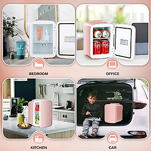 Simple Deluxe Portable Mini Fridge, 4L/6 Can Cooler and Warmer Compact Refrigerator for Skincare, Cosmetics, Beverage, Food, 110V AC/12V DC, for Bedroom, Office, Car, Dorm, Freon-Free, Pink