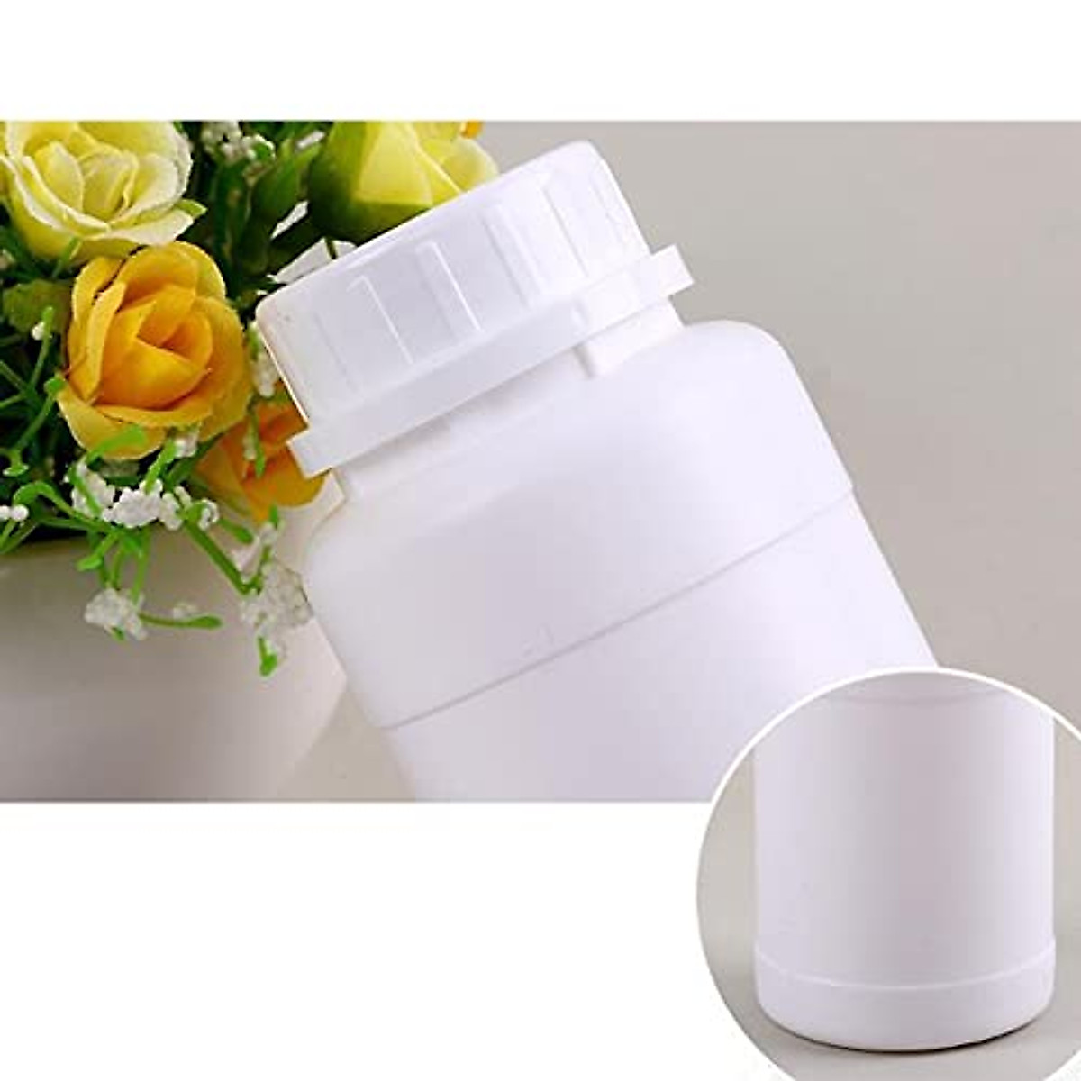 Othmro 2Pcs 1000ml Plastic Lab Cylindrical Chemical Reagent Bottle Small Mouth Laboratory Reagent Polyethylene Bottle Sample Sealing Liquid Storage Container for Food Store White Translucent