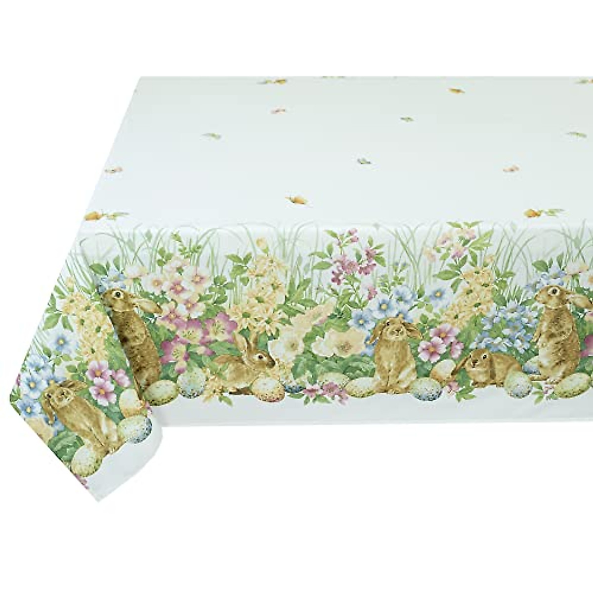 Benson Mills Blooming Bunnies Fabric Easter Tablecloth, Spillproof Indoor/Outdoor Spring and Easter Table Cloth (Blooming Bunnies, 60" X 120" Rectangular)