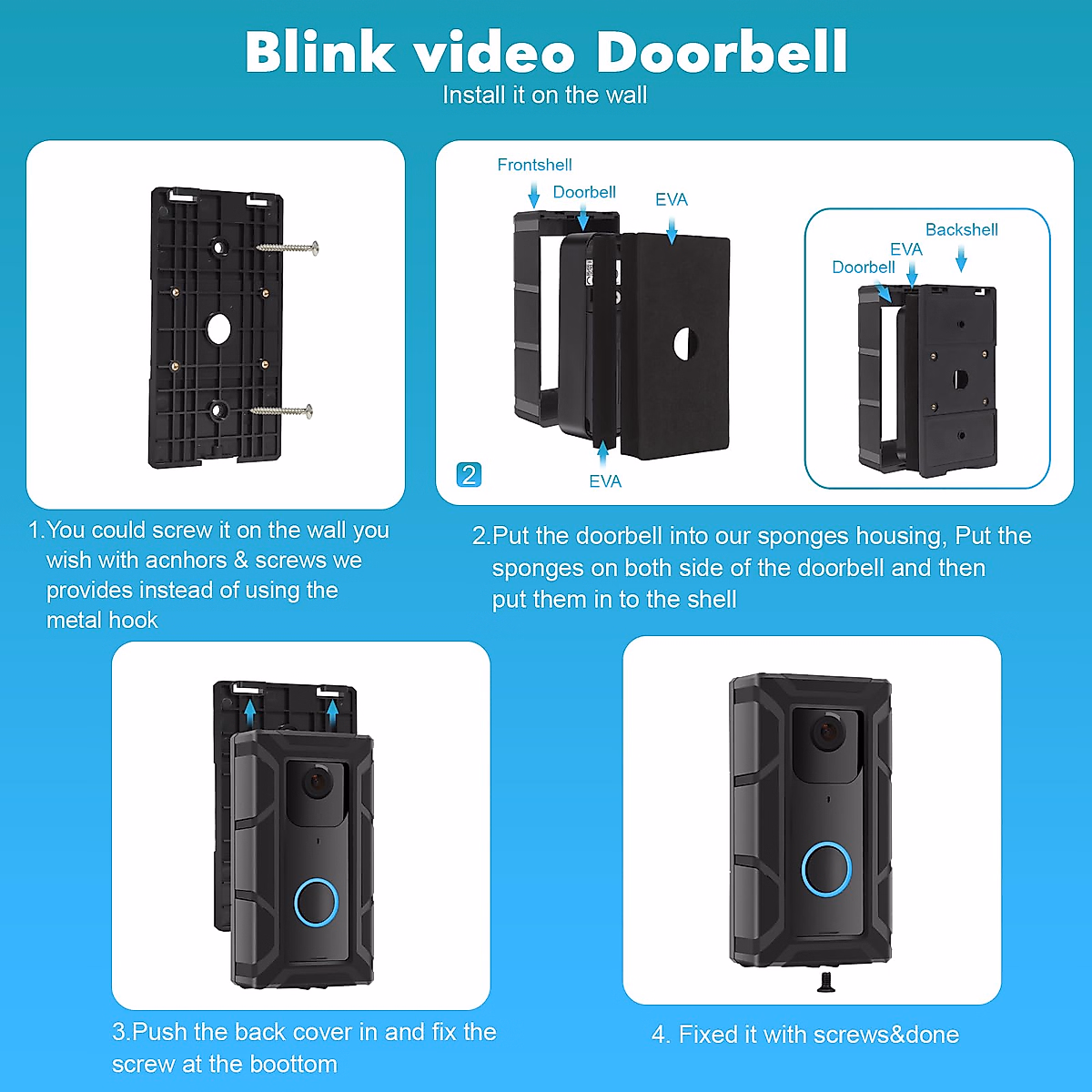 Zortwury Anti-Theft Blink Doorbell Mount, No Drill Doorbell Mounting For Blink Video Doorbell，Blink Video Doorbell Holder, Easy to Install, Fit for Blink Doorbell Camera