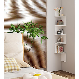 VIMBER 5-Tier Corner Shelf Wall Mount, Corner Bookshelf, Industrial Corner Ladder Shelf, Modern Display Shelf for Living Room, Bedroom, Kitchen, Home Office, Bathroom, White UJSJ003W