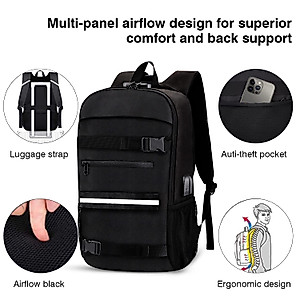 Simbow Skateboard Backpack, Laptop Backpack Rucksack w/ USB Charging Port,Anti-Theft Lock,Water Resistant,Fits up to 15.6-17Inch Laptop, for College School Business Travel Men Boy