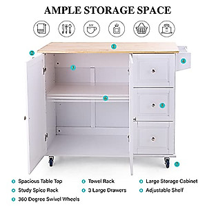 Kitchen Island Cart on Wheels - Portable Kitchen Island with Drop Leaf, Rolling Kitchen Island with Storage