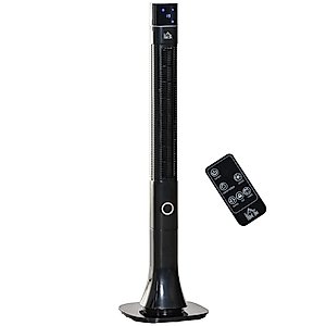 HOMCOM 47.25" Oscillating Tower Fan Cooling for Bedroom with 3 Speeds, Floor Fan with 12h Timer, LED Display, and Remote Control, Black