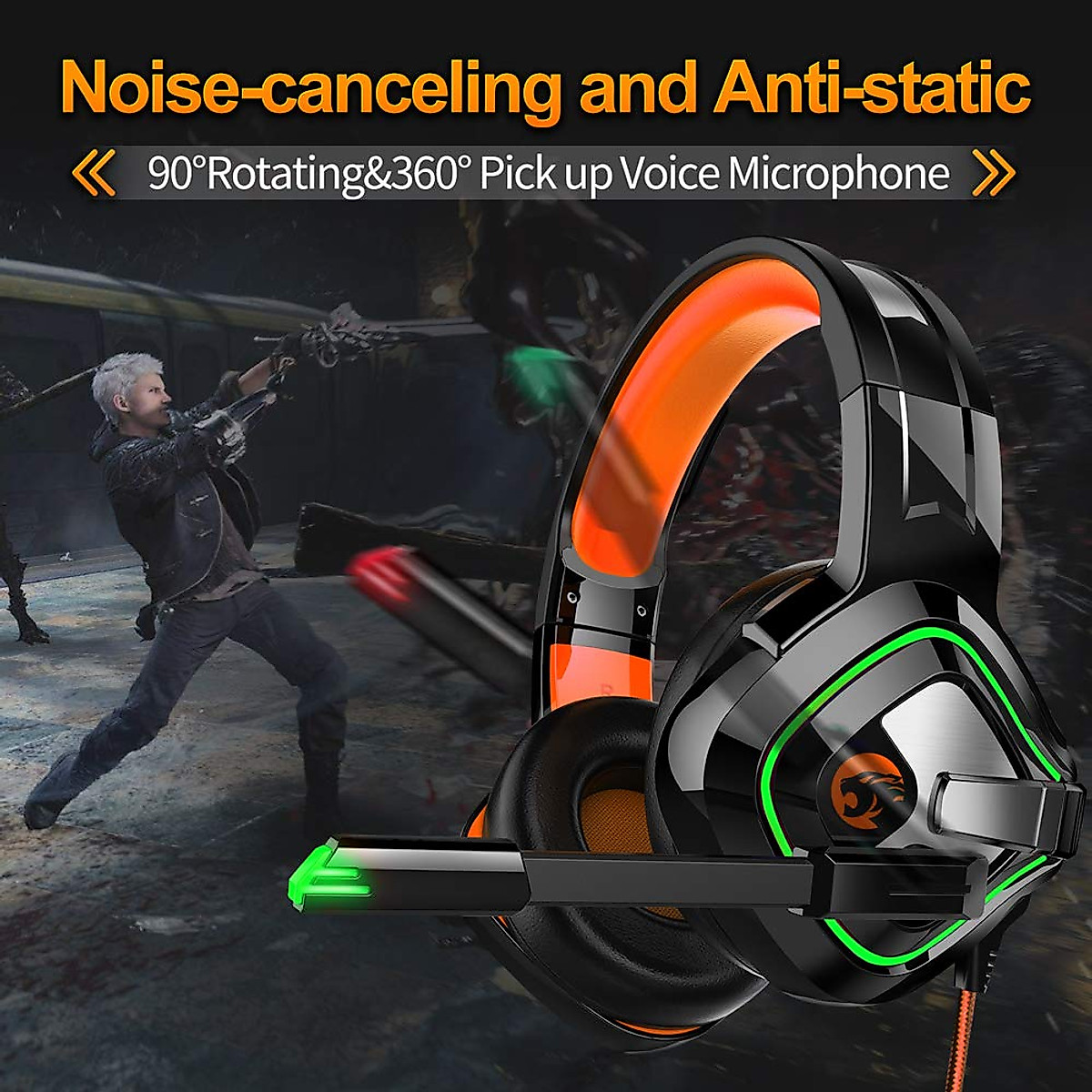 STOGA Professional Gaming Headset with 50MM Comfy Earmuffs, Over Ear Headphones with Noise Canceling Microphone & LED Light, Compatible with PS4, Xbox One, Switch, PC, PS3, Mac, Laptop