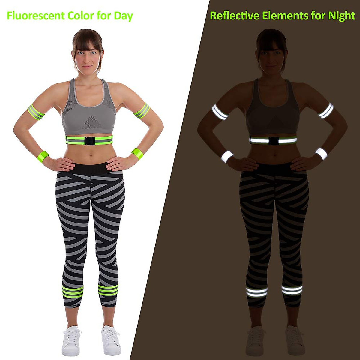 Vanmor High Visibility Reflective Bands for Wrist, Arm, Ankle, Leg. Reflective Running Gear for Men and Women, Safety Reflective Straps Bracelets for Night Running, Cycling, Walking (Green)