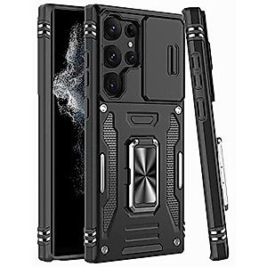 IKAZZ Galaxy S23 Ultra Case with Camera Cover,Samsung S23 Ultra Cover Pass 16ft Drop Test Military Grade Shockproof Protective Phone Case with Kickstand for Samsung Galaxy S23 Ultra Black