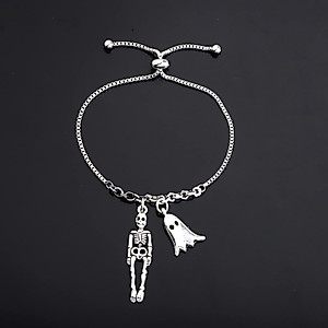 TIIMG Skeleton and Ghost Charm Bracelet scary movies themed Gifts (Skeleton Ghost)
