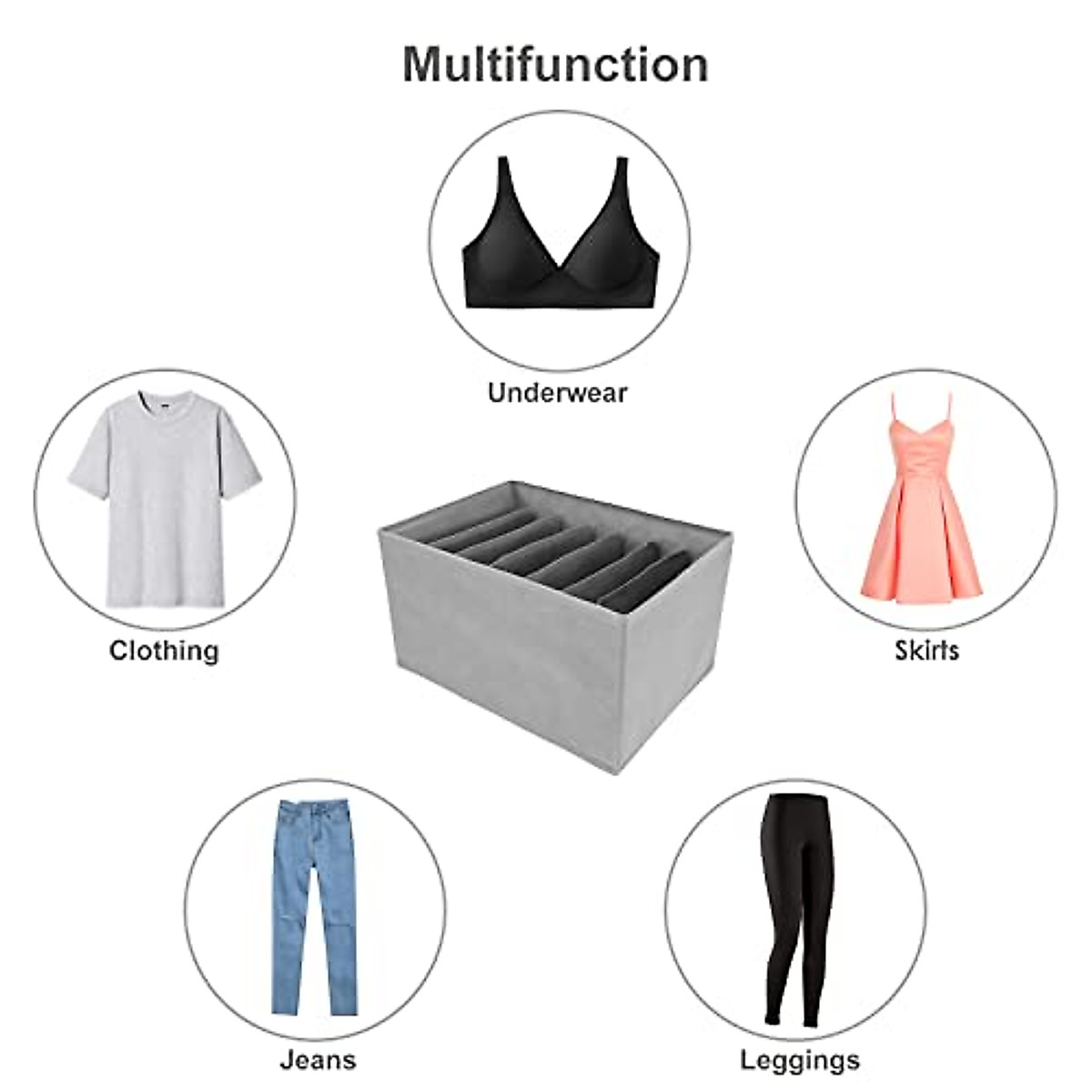 Qozary 3 Pack 7 Grids Jeans Wardrobe Clothes Organizer, Washable Foldable Closet Organizers and Storage Boxes, Cabinet Separation Box for Jean, Pants, T-Shirt, Bedroom, Drawer Organizer Dividers