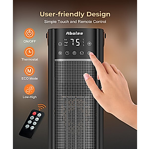 Space Heaters Indoor Use, 26" 12ft/s Electric Heater with Remote, 1500W Electric Heaters with 75°Oscillation, 1-12H Timer, PTC Electric Heater for Large Room, Bedroom Home Office, 2024 Upgraded