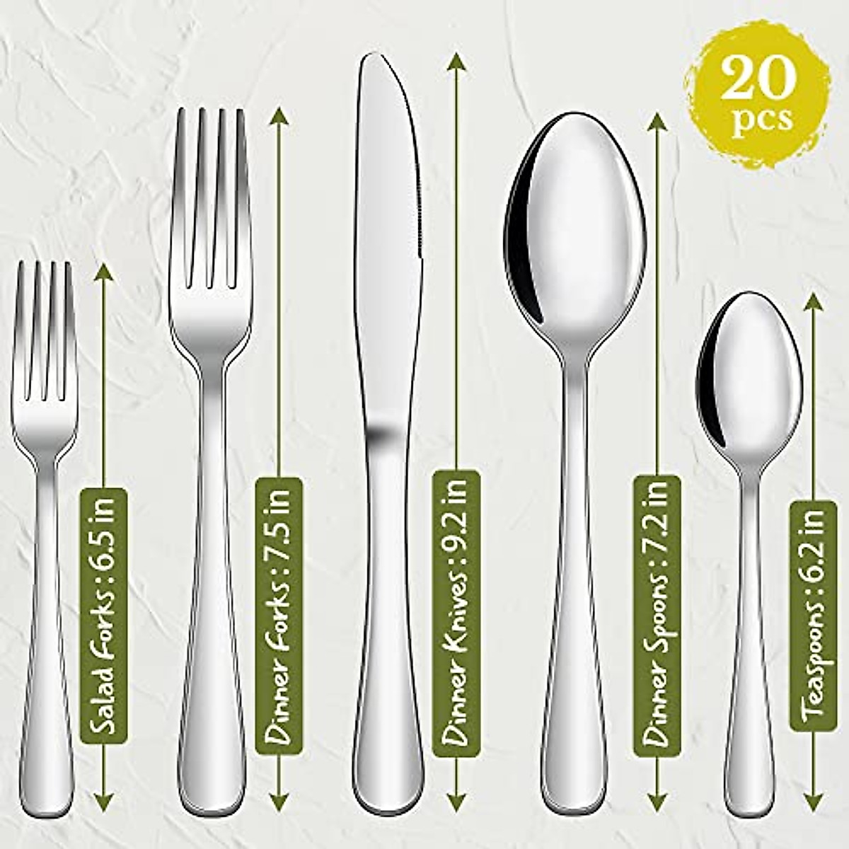 20-Piece Silverware Set, Modern Flatware Utensil Cutlery Set for 4, Food Grade Stainless Steel Tableware Includes Knife Spoons and Forks Set, Mirror Polished, Dishwasher Safe