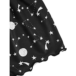 SOLY HUX Women's Cartoon Print Lettuce Trim Cami Top and Shorts Cute Pajama Set Sleepwear Black Star Moon L