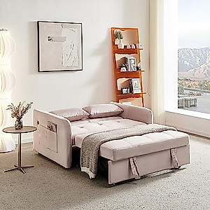 YUNLife&Home Modern Upholstered Futon Loveseat Sofa Convertible to Sleeper Sofá Bed,Love Seat Chaise Lounge Couch Chair 2 Seaters with Adjustable Backrest for Living Room Apartment Small Space