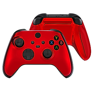 eXtremeRate Chrome Red Replacement Side Rails + Back Shell + Faceplate for Xbox Series X/S Controller