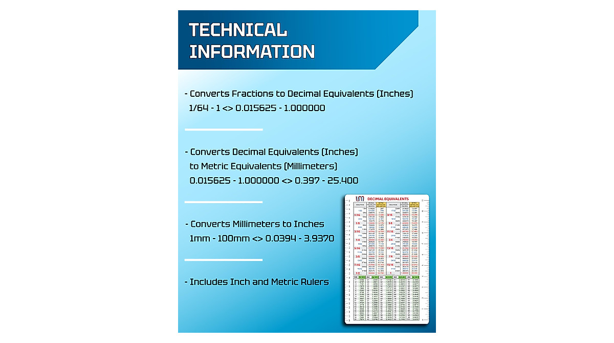 Magnetic Conversion Chart 6x9 Inches for Fractions, Decimals & Millimeters