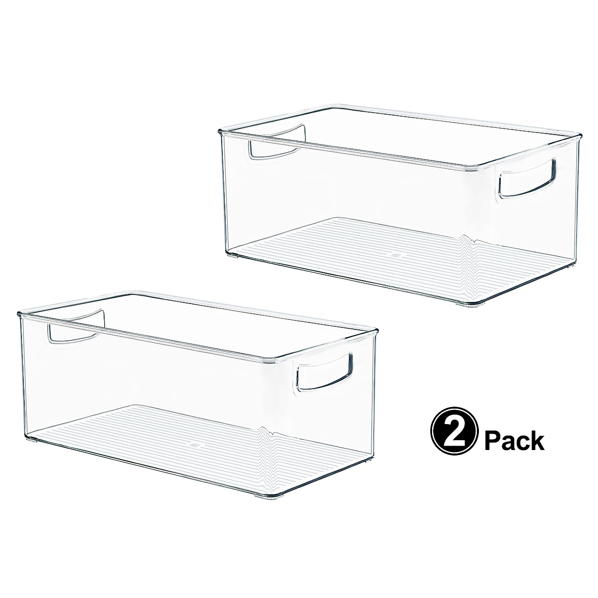 Hudgan 2 Pack Straight Sides Stackable Pantry Organizer Bins for Home Edit - 13.5''L x 7.5''W x 5.5''H