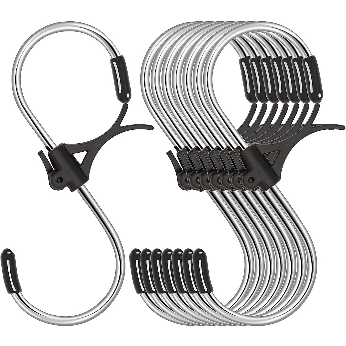 Waitkey 8 Pcs S Hooks for Hanging with Anti-Fall Design, 3.5 inch Anti Drop Heavy Duty S Shaped Hook Kitchen Pot Rack Hooks Closet Hooks for Kitchenware Clothes Bags Towels Plants (Black)